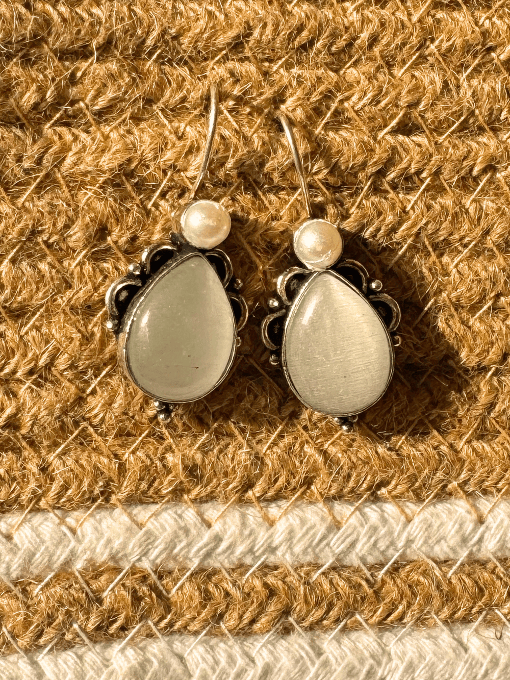 German Silver Hanging Pearl Earrings