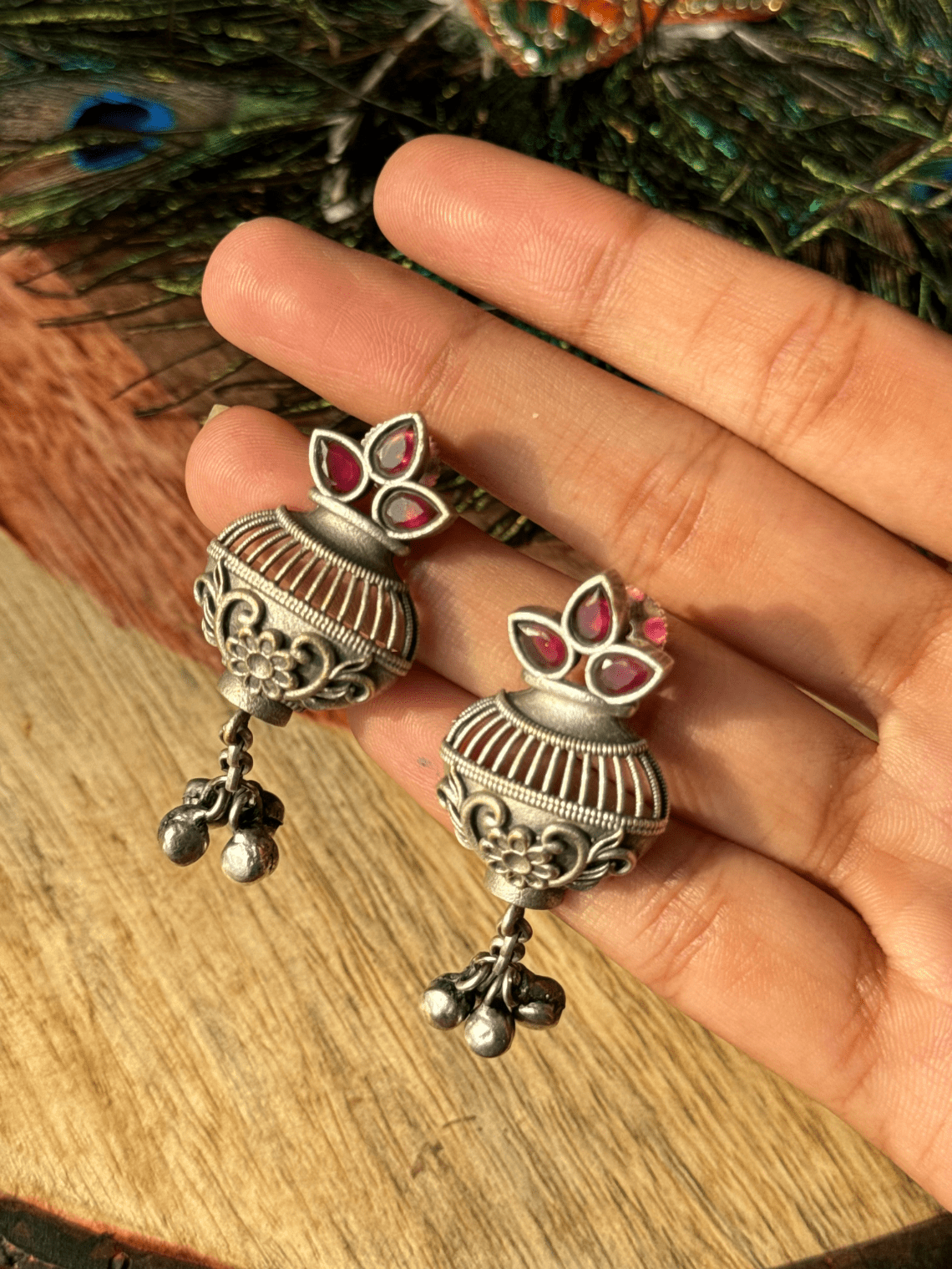 German Silver Oxidised Latkan Earrings