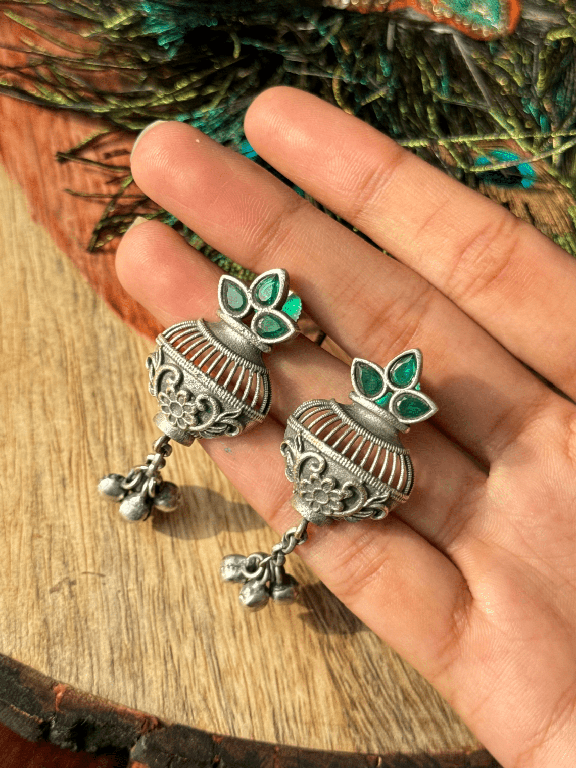 German Silver Oxidised Latkan Earrings